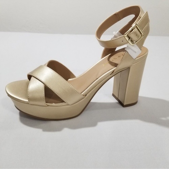 Sun + Stone | Shoes | Sun Stone Gold Block Heel Sandals | Poshmark